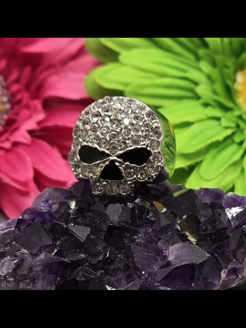 Unsigned | Jewelry | Crystal Pav Skull Statement Ring Stainless Steel ...